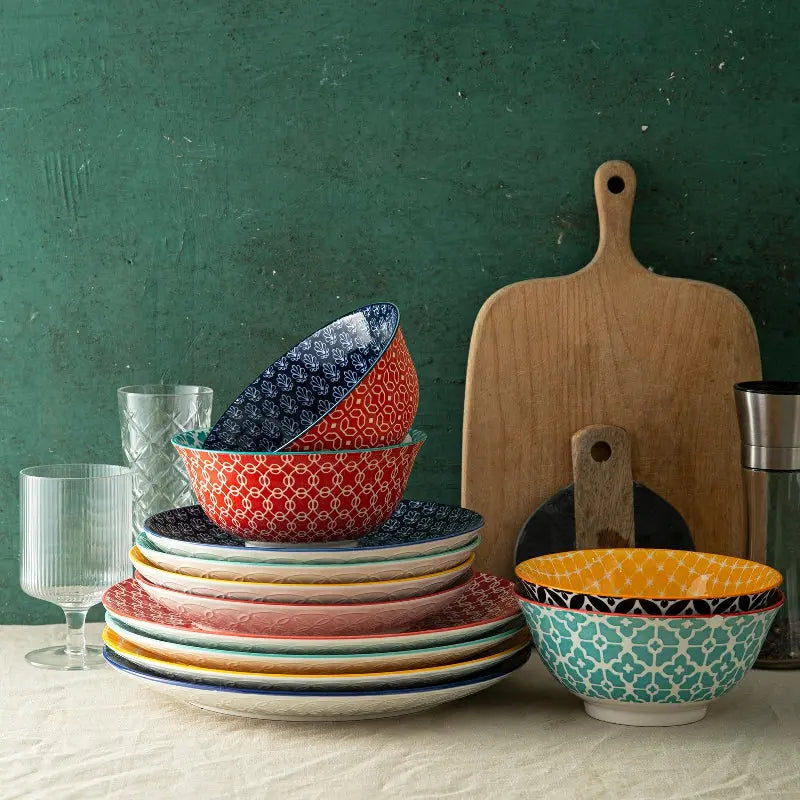 Colorful Porcelain Dinner Set Of 12 For Your Kitchen - Dowan – Dowan®