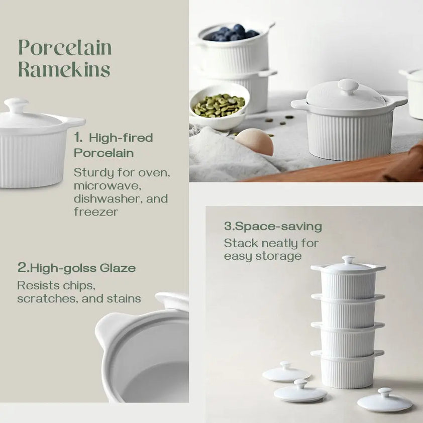 Dowan Covered White Ceramic Ramekins - Set of 4 – Dowan®